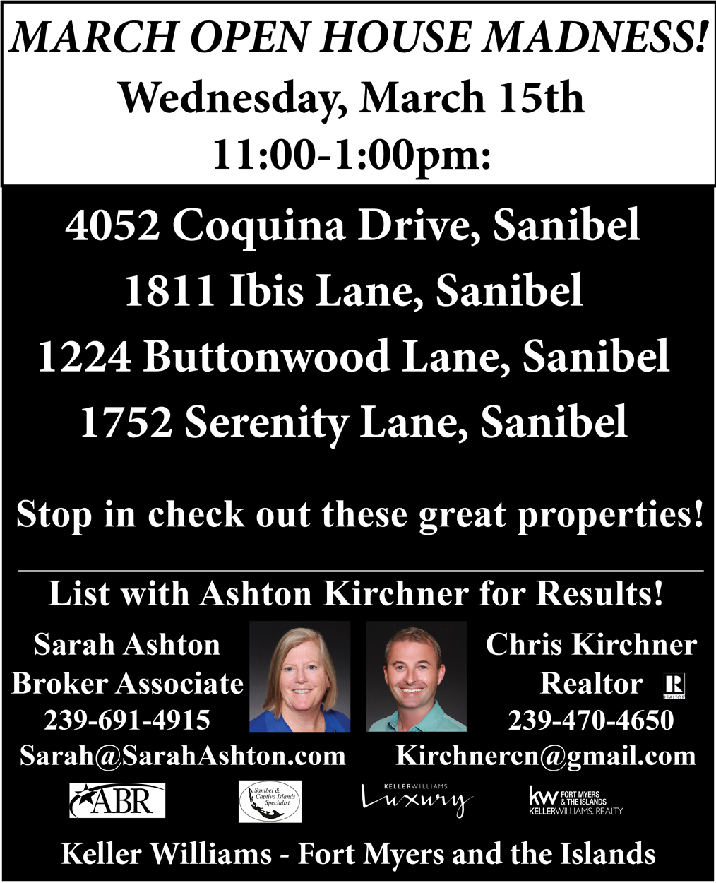 Open house schedule 3-15-2023