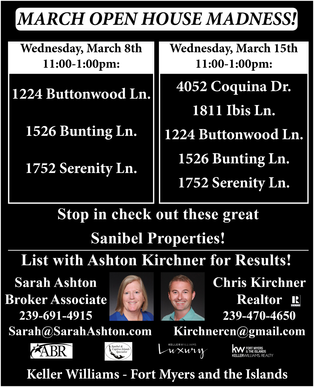 Open house schedule 3-3-2023